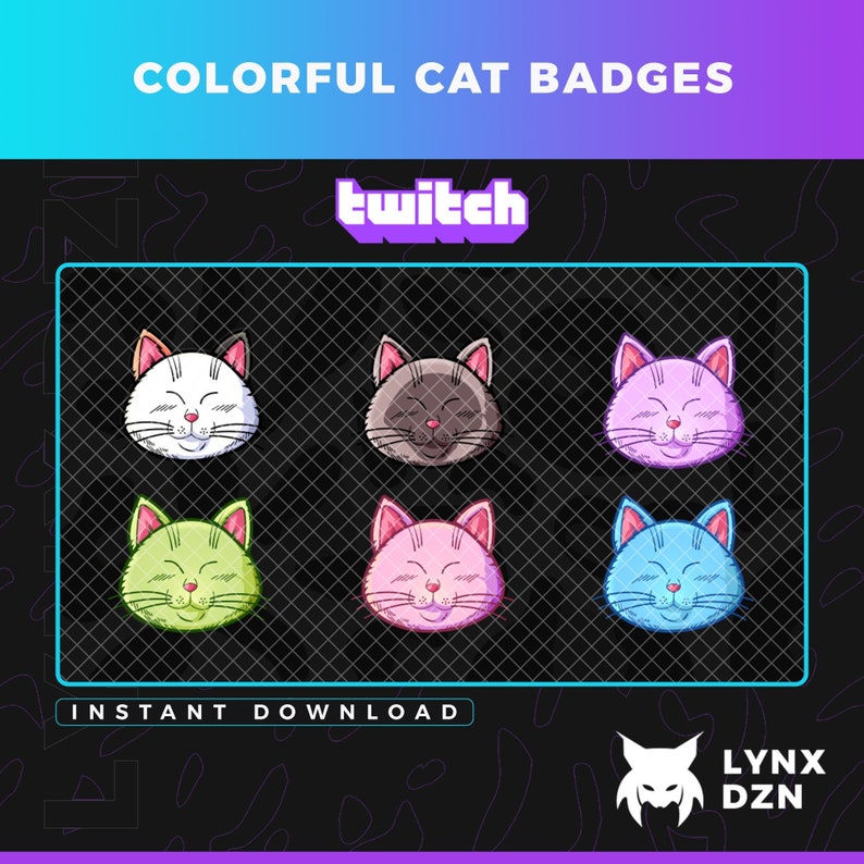Colorful Cat Badges | 6 Twitch Subscriber Badges | Cute Anime Cat - Etsy