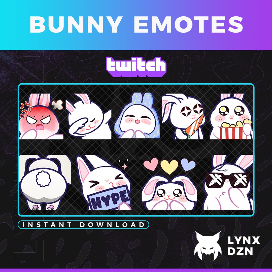 Bunny Emote Pack |twitch and Discord | 9 Emotes| 7 Still 2 Animated ...