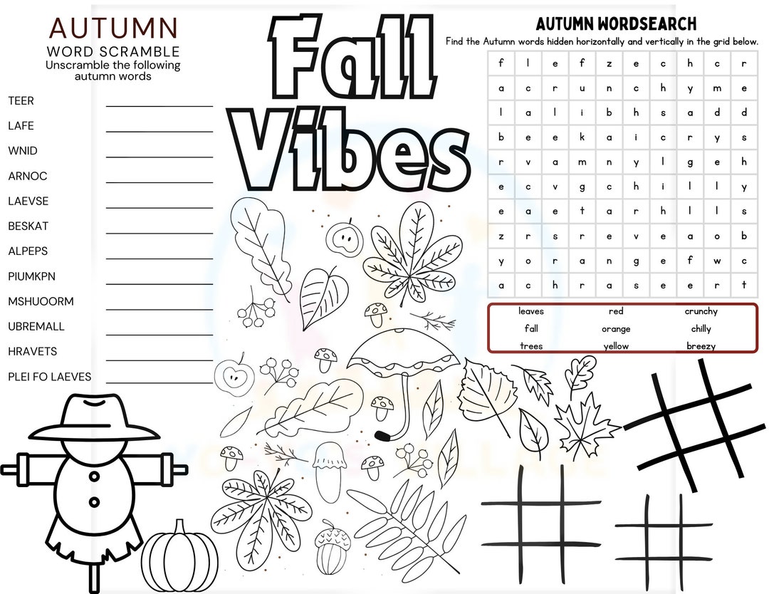 Fall Activity Placemats, Fall Coloring Pages, Fall Activity Sheets ...