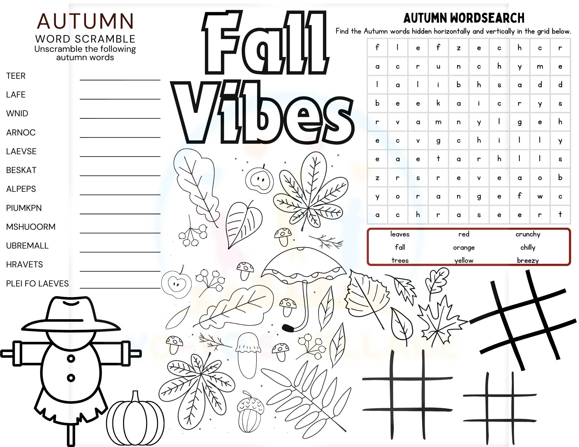 Fall Activity Placemats, Fall Coloring Pages, Fall Activity Sheets ...