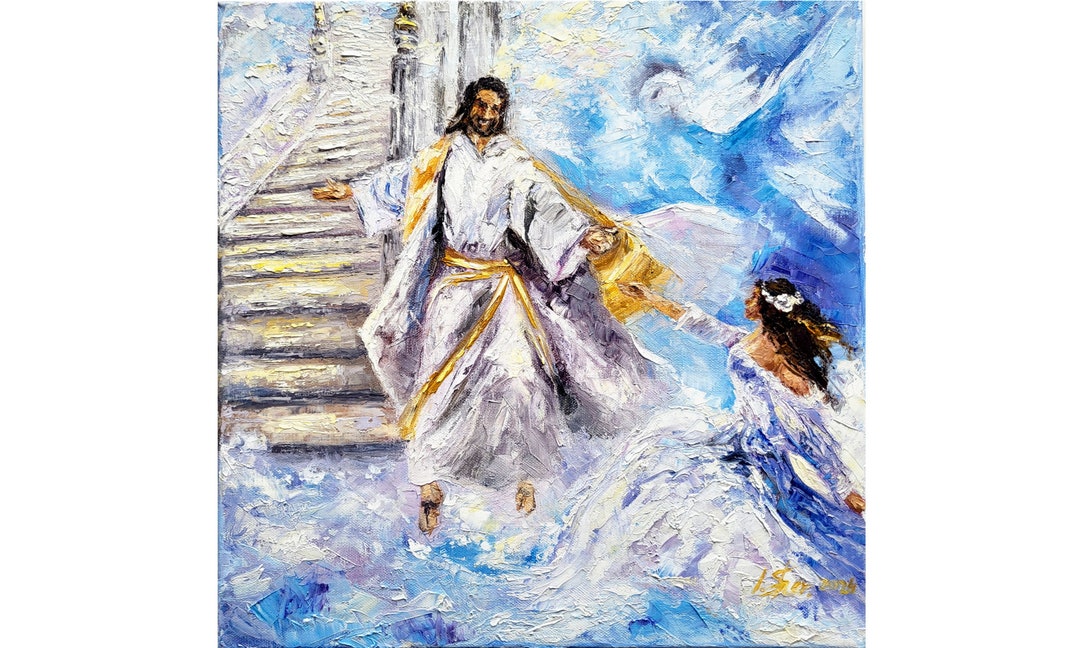 Jesus & Bride of Christ in Heaven, Revelation, Bible, Sky Blue Original ...