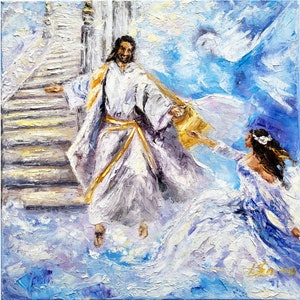 Jesus & Bride of Christ in Heaven, Revelation, Bible, Sky Blue Original ...