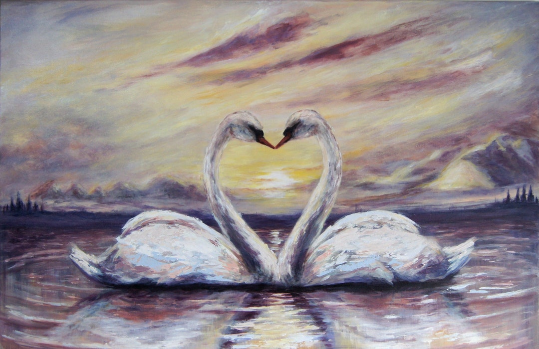 Two Swans Making a Heart Shape Paper Print Lake With Swan Eternal Love ...
