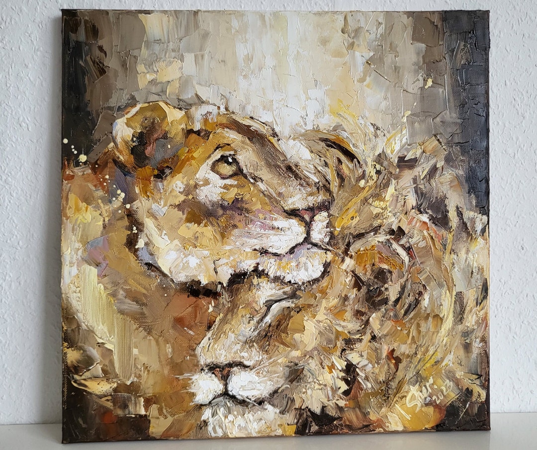 Lions Hugs Impasto Original Oil Painting Wild Animals Original Art ...