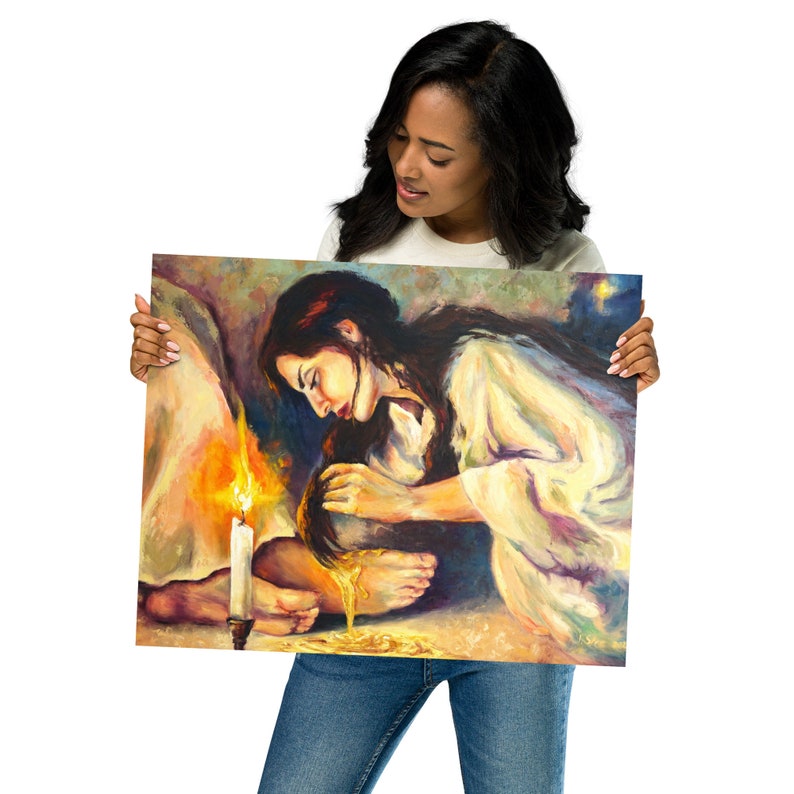 Jesus and Maria Poster Woman at the Feet of Jesus Print of Oil Painting ...