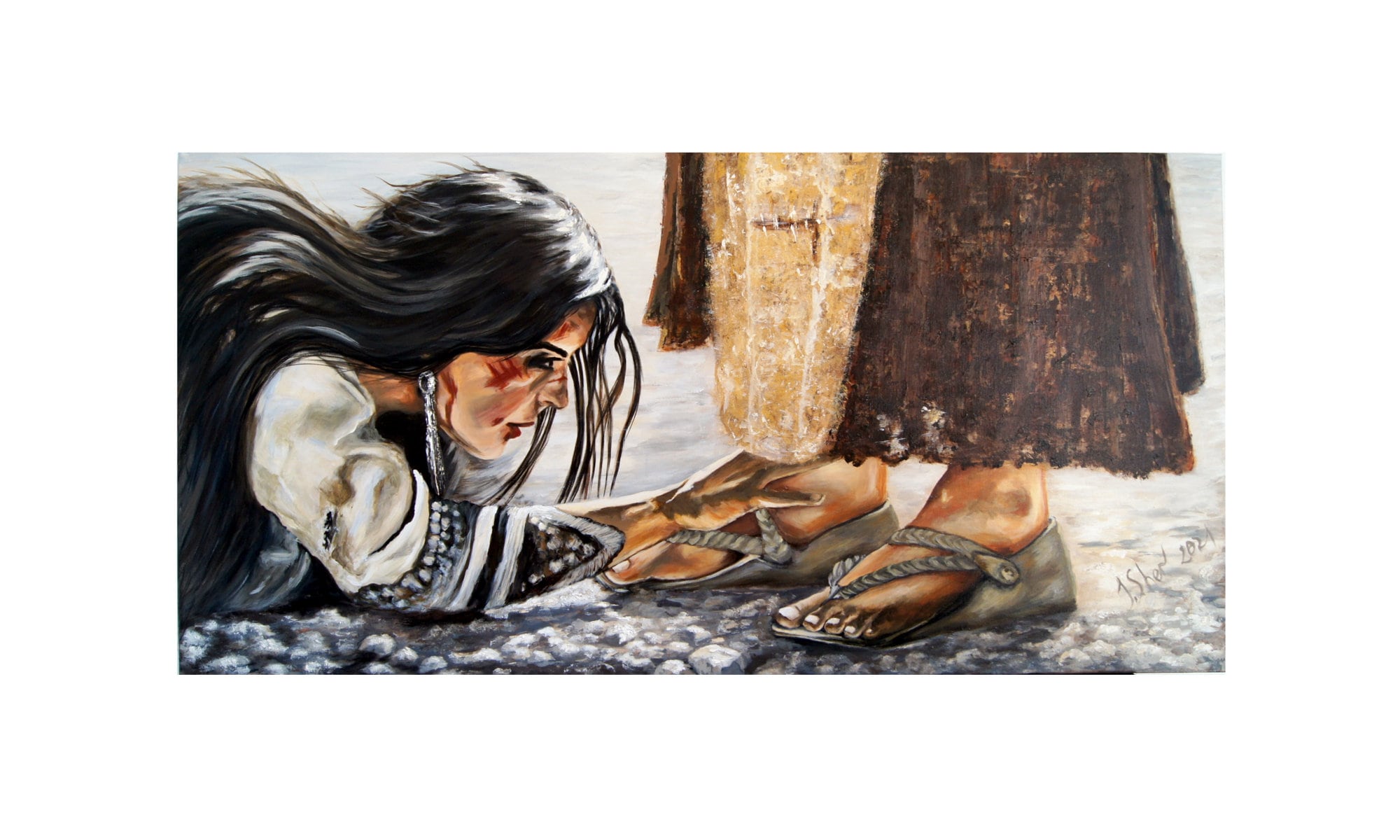 Jesus and Maria Large Acrylic , Oil Painting on Canvas, Original ...
