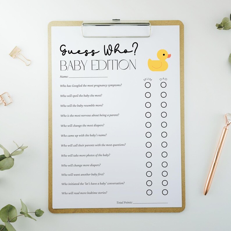 Guess Who Baby Shower Game, Mum Vs Dad (digital Download) - Etsy