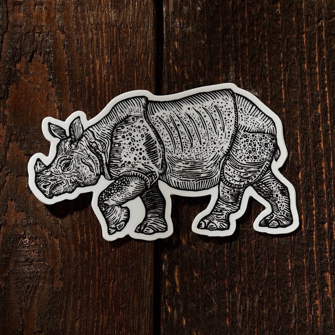 Rhino Linocut Sticker - Etsy