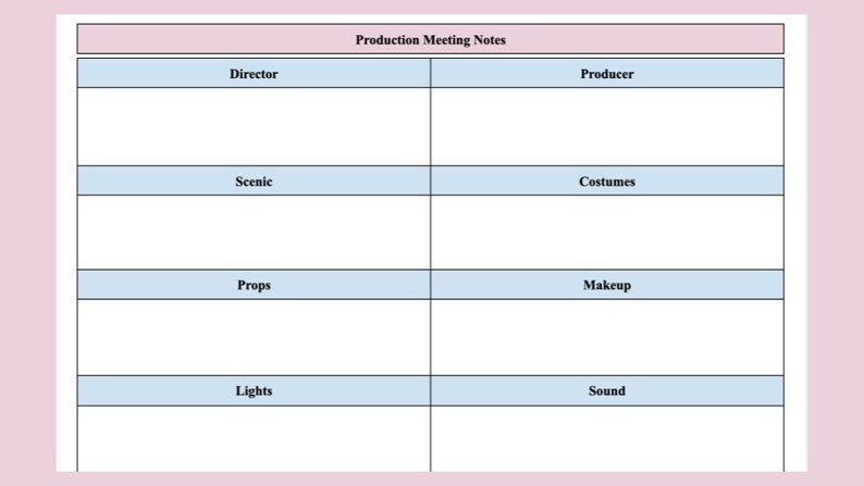 Production Meeting Notes Template | Digital Download | Stage Manager ...