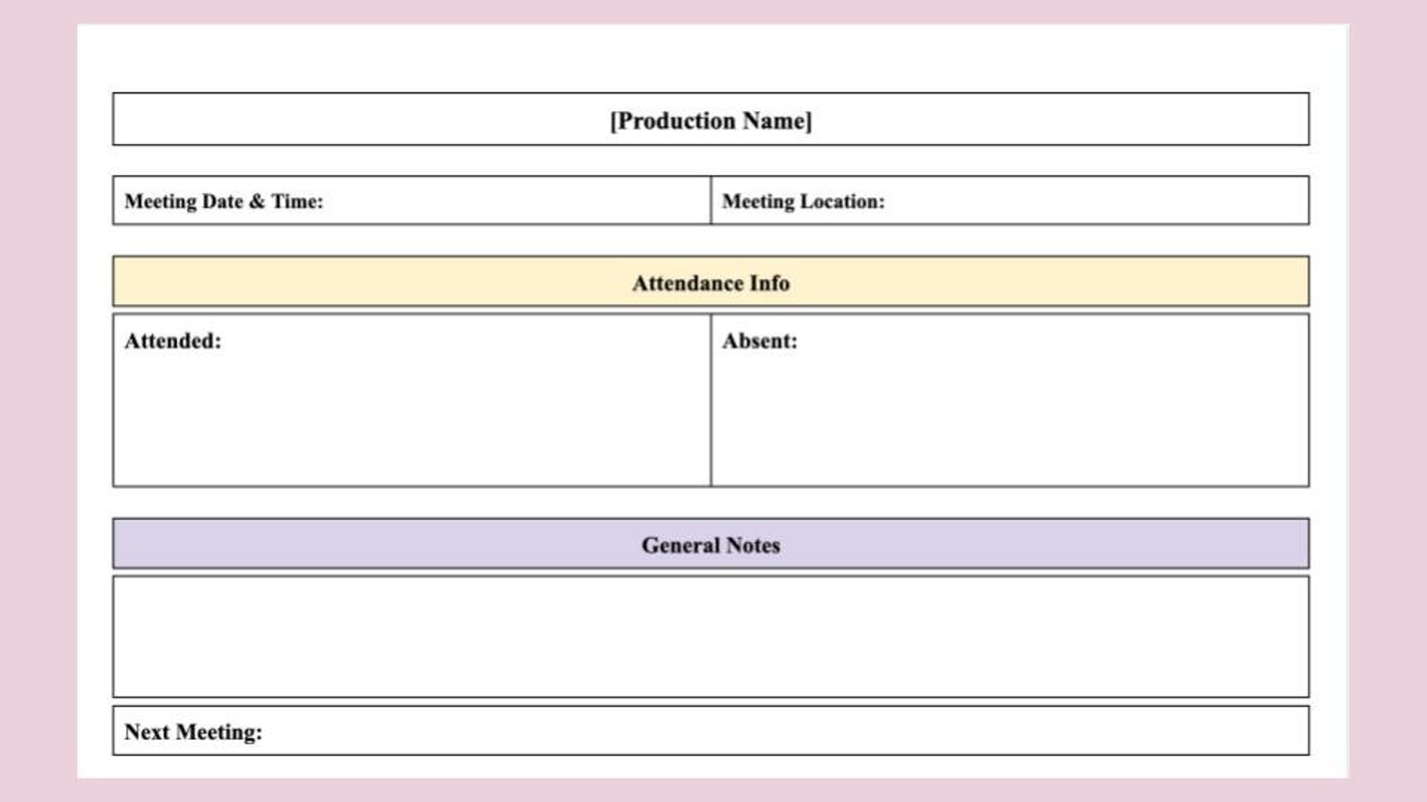 Production Meeting Notes Template: Stage Manager Kit (digital Download ...
