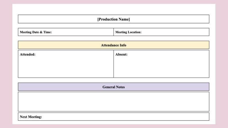 Production Meeting Notes Template: Stage Manager Kit (digital Download ...