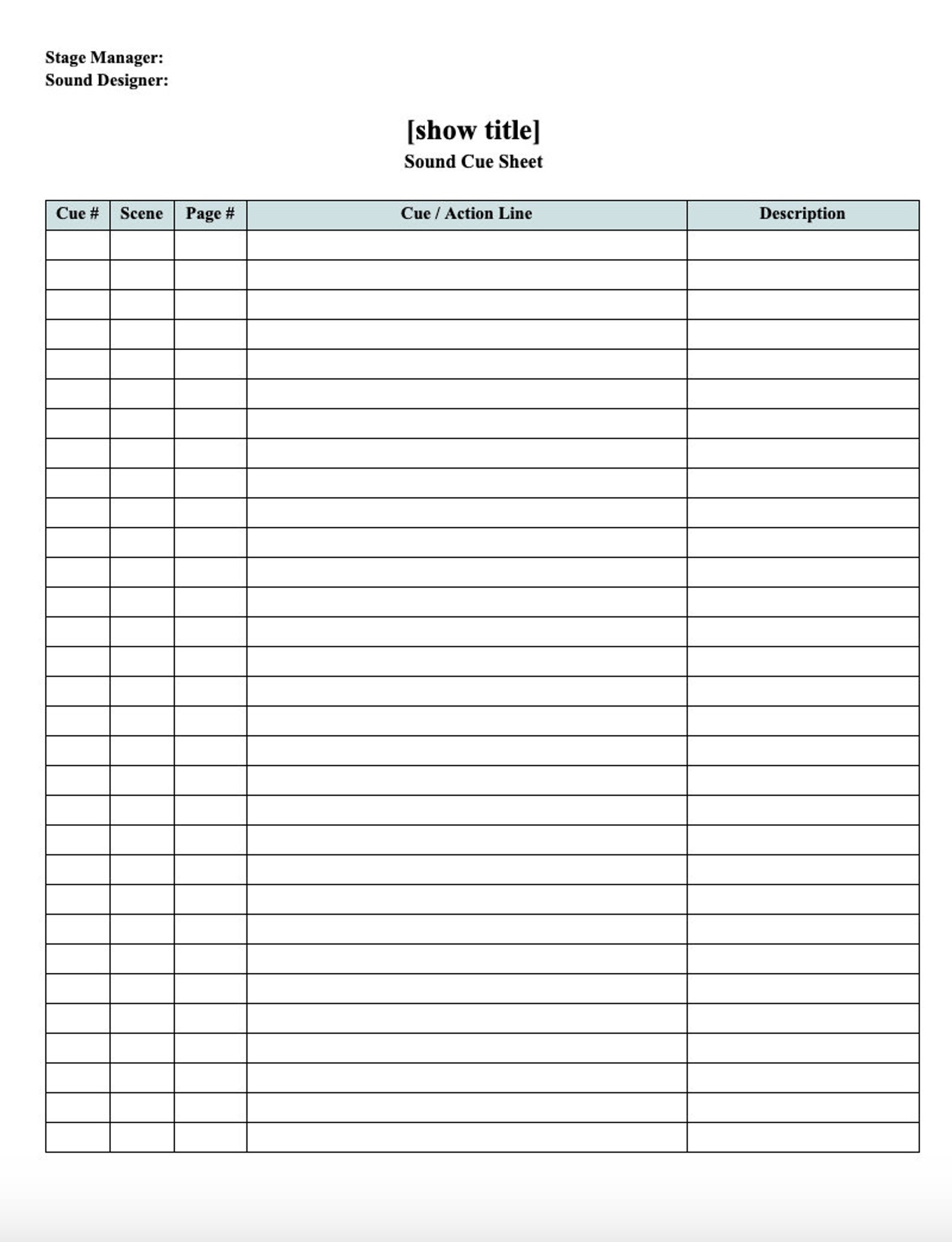 Lighting & Sound Cue Sheets | Stage Management Kit | Digital Download ...