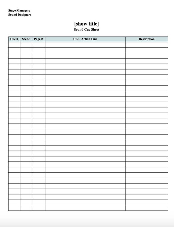Light Cue Sheet Template Fill Online, Printable, Fillable,, 46% OFF