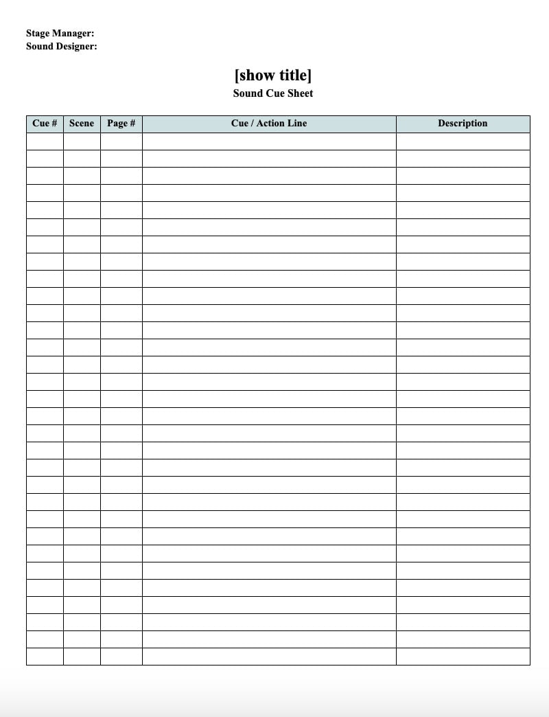 Lighting & Sound Cue Sheets | Stage Management Kit | Digital Download ...