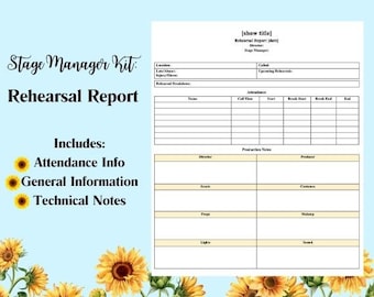 Rehearsal Report Template Stage Manager Paperwork Theatre Resource ...