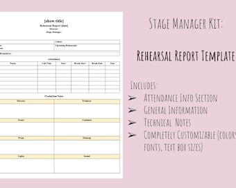 Rehearsal Report Template Stage Manager Paperwork Theatre - Etsy