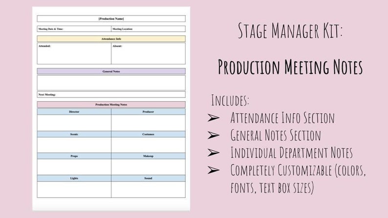 Production Meeting Notes Template Digital Download Stage - Etsy UK