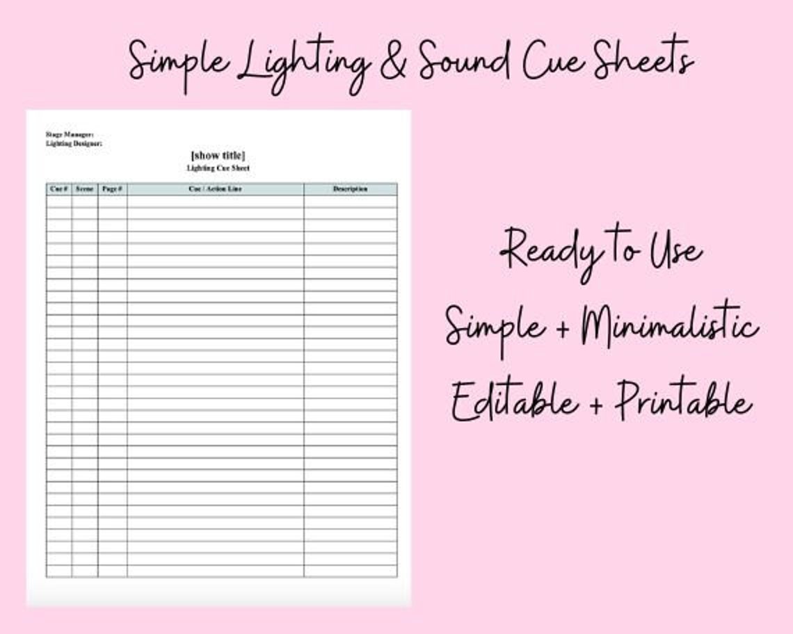 Lighting & Sound Cue Sheets | Stage Management Kit | Digital Download ...