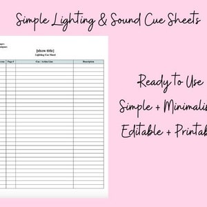 Lighting & Sound Cue Sheets | Stage Management Kit | Digital Download ...