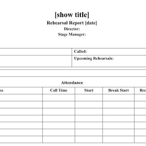 Rehearsal Report Template: Stage Manager Kit (digital Download) - Etsy