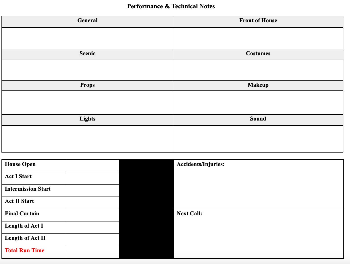 Performance Report Template: Stage Manager Kit (digital Download) - Etsy