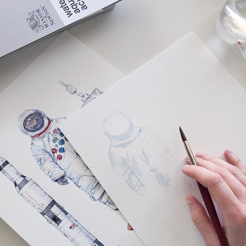 Moon Landing 1969 & Space Exploration Poster, Watercolor Art Prints ...