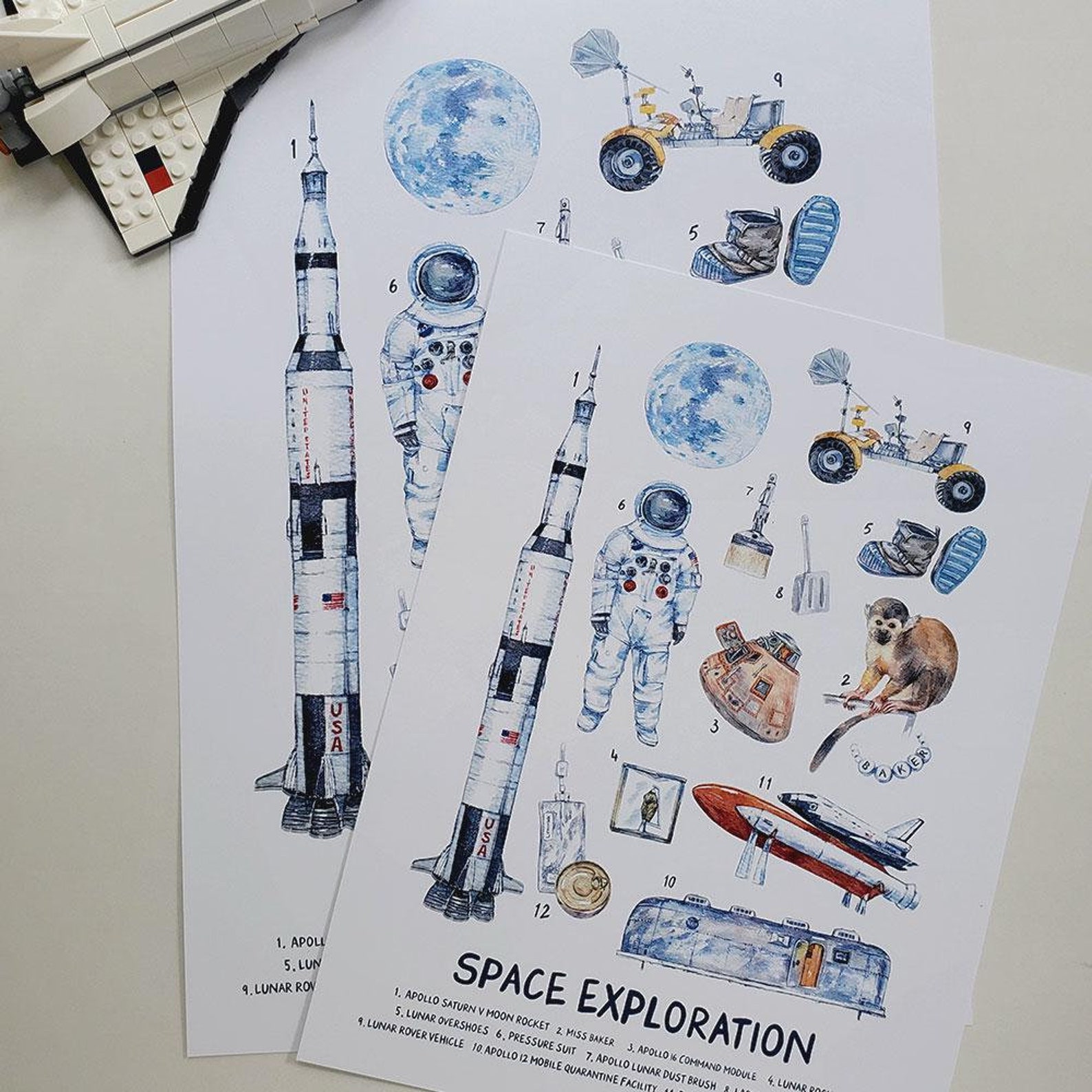 Moon Landing 1969 & Space Exploration Poster, Watercolor Art Prints ...