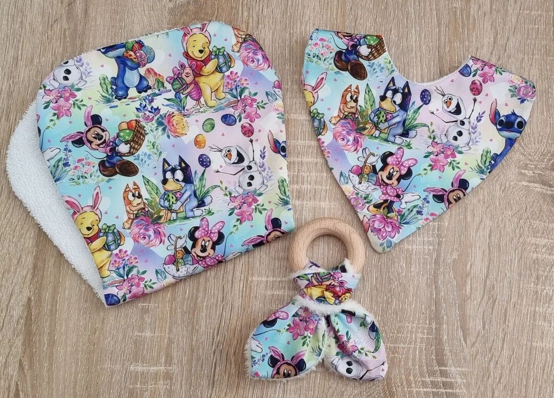 Bluey X Disney Easter Bib Burp Cloth & Teether Gift Set - Etsy
