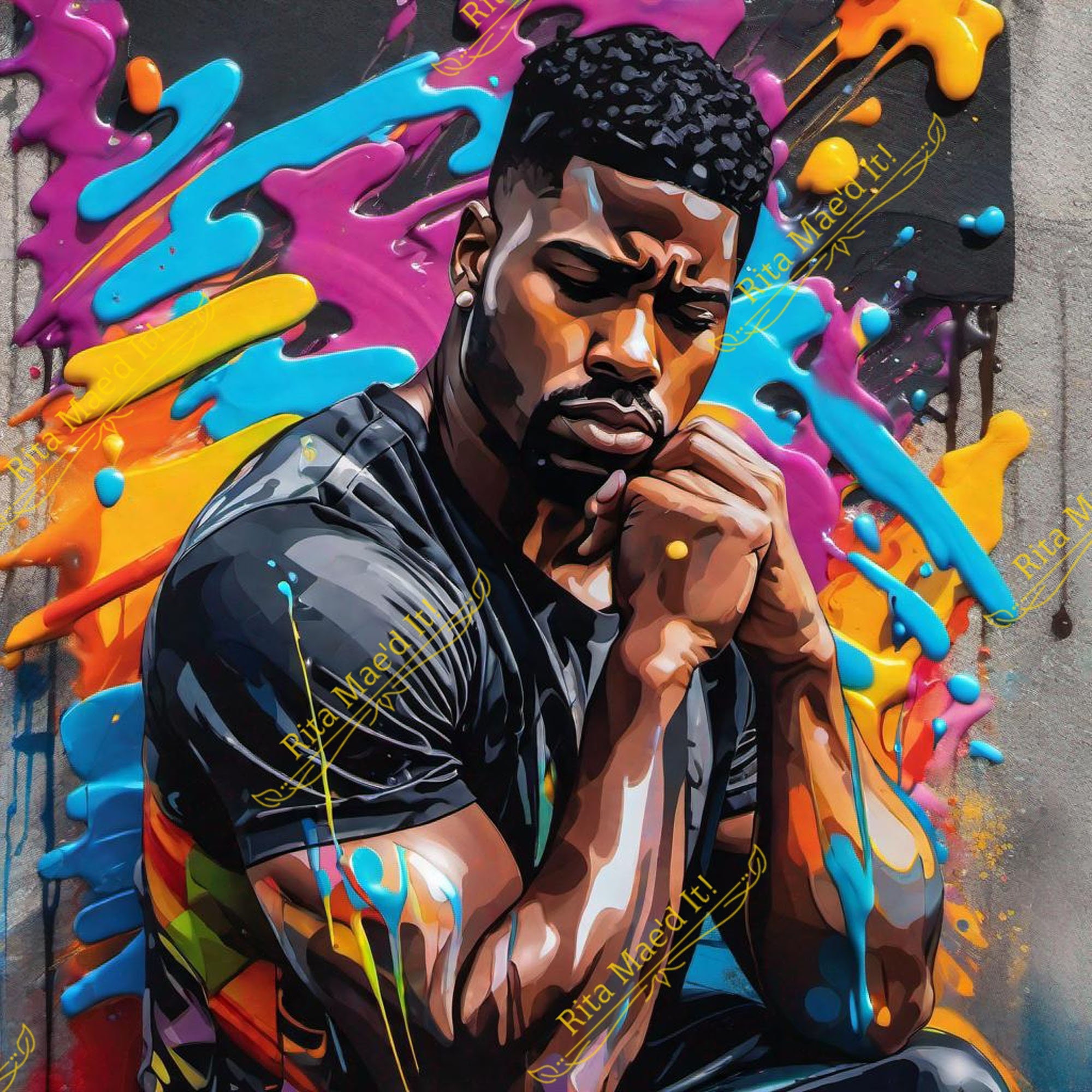 Man in Deep Thought With Colorful Background - Etsy