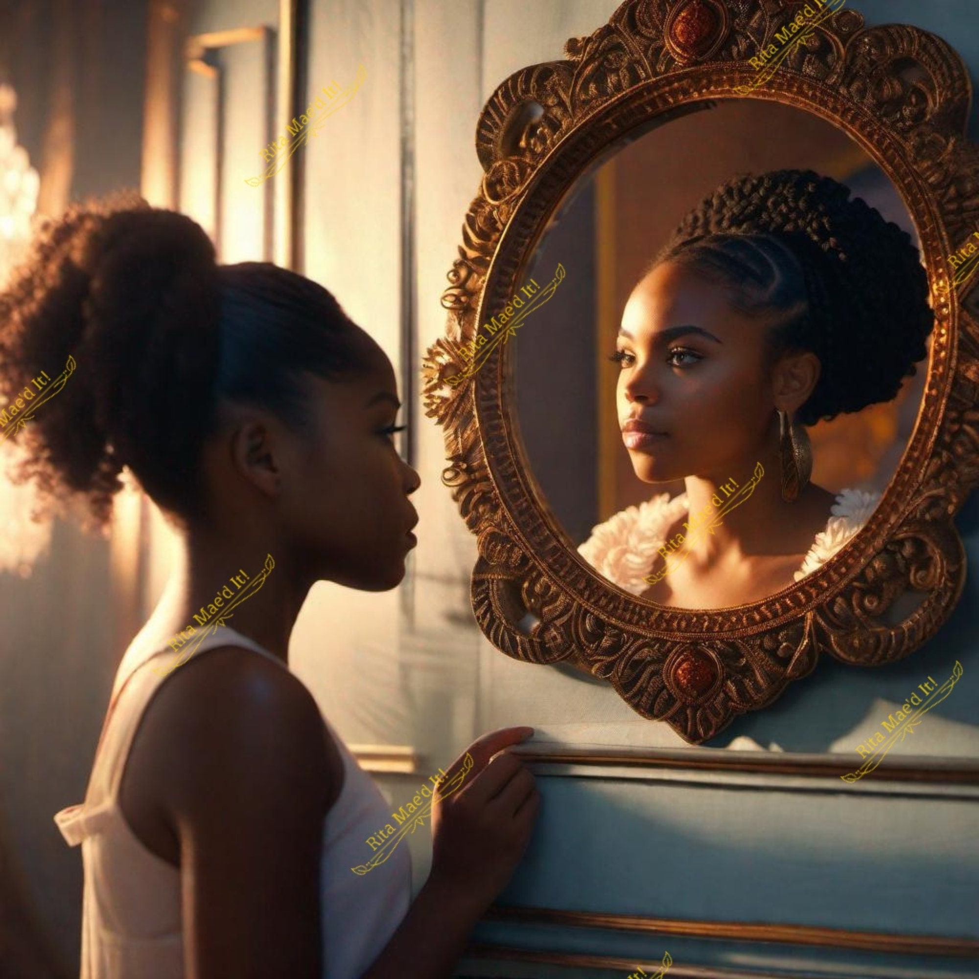 Young Girl Looking in Mirror PNG - Etsy