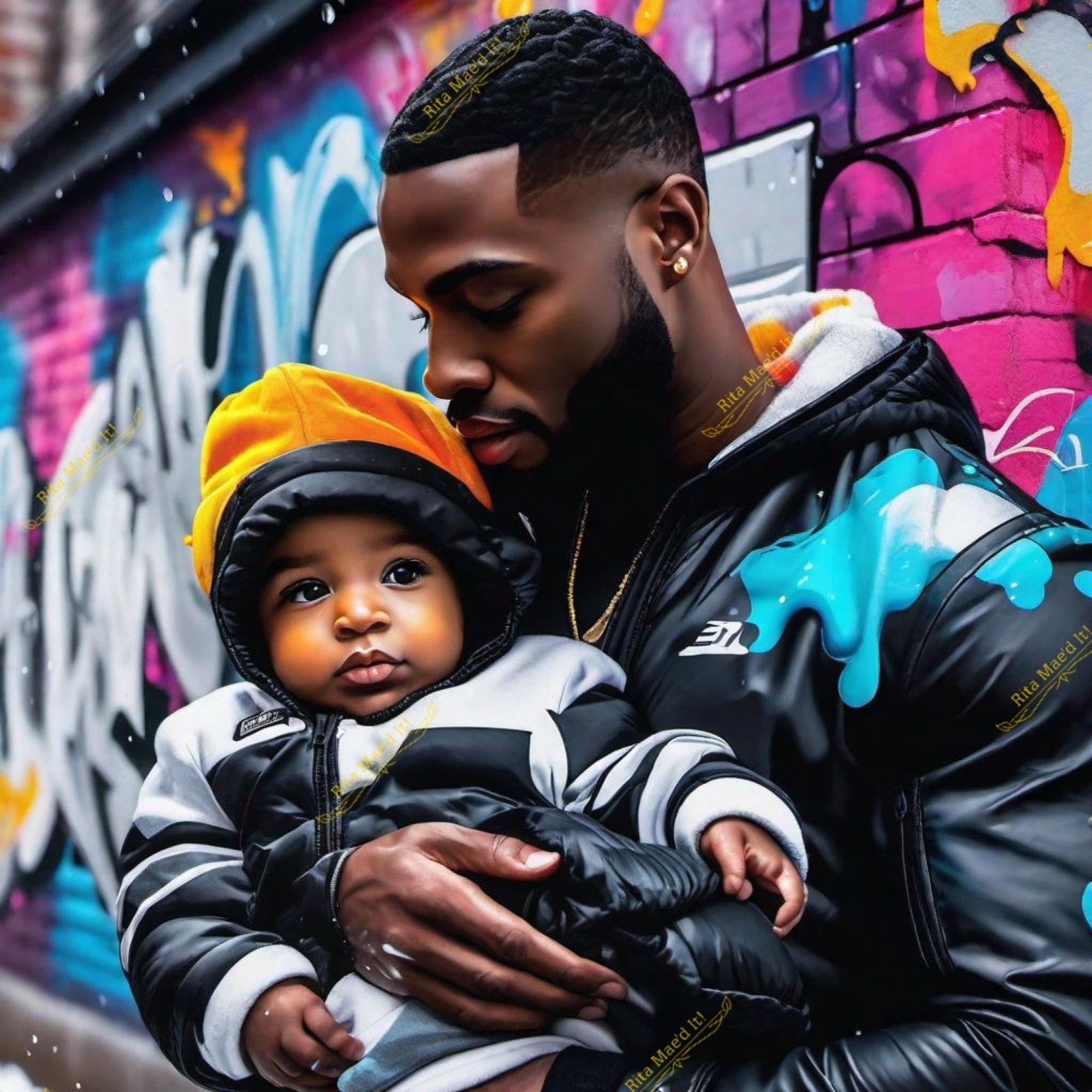 Man Holding Baby Boy Colorful Background PNG - Etsy