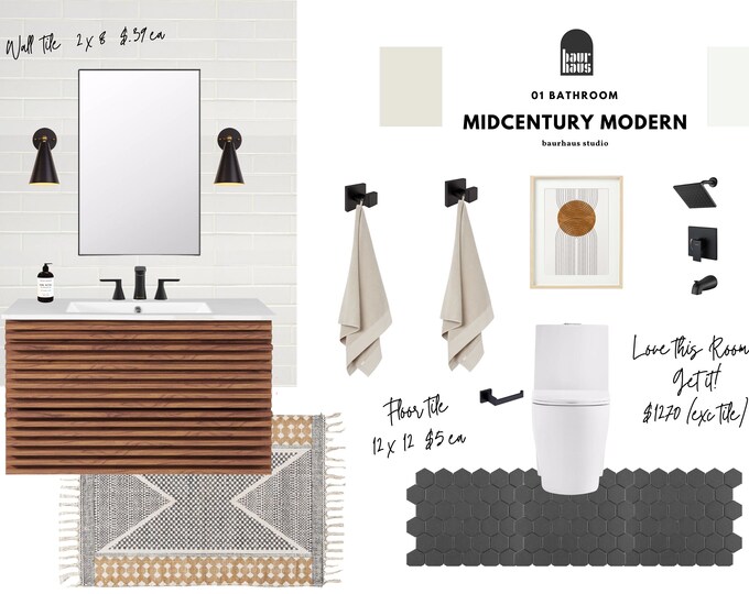 Midcentury Modern Bathroom Package|pre-design Room|online Interior ...