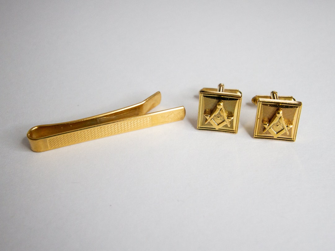 Vintage Freemason Gold-tone Cufflink and Tie Clip Set - Etsy