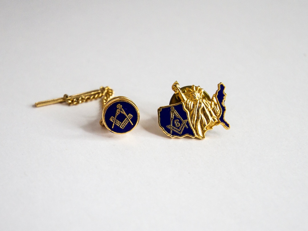Vintage Gold-toned Freemason Tie Pin Set – Masonic Emblem & Statue of ...