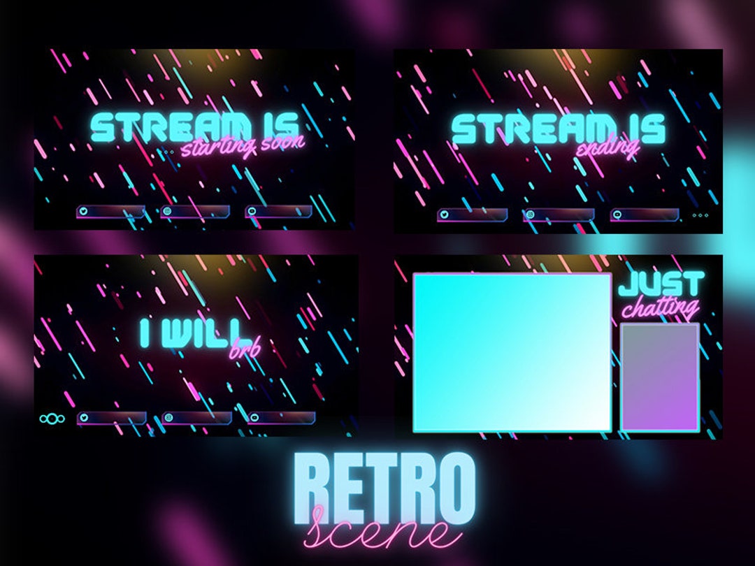 Retro Animated Overlay Scenes Package - Starting Soon, BRB, Chatting ...