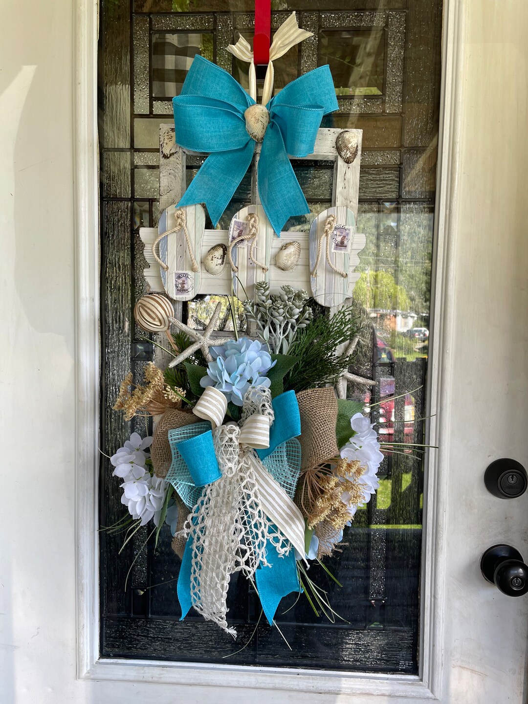Beach Window Frame Wreath, Summer Starfish Front Door, Hydrangeas ...