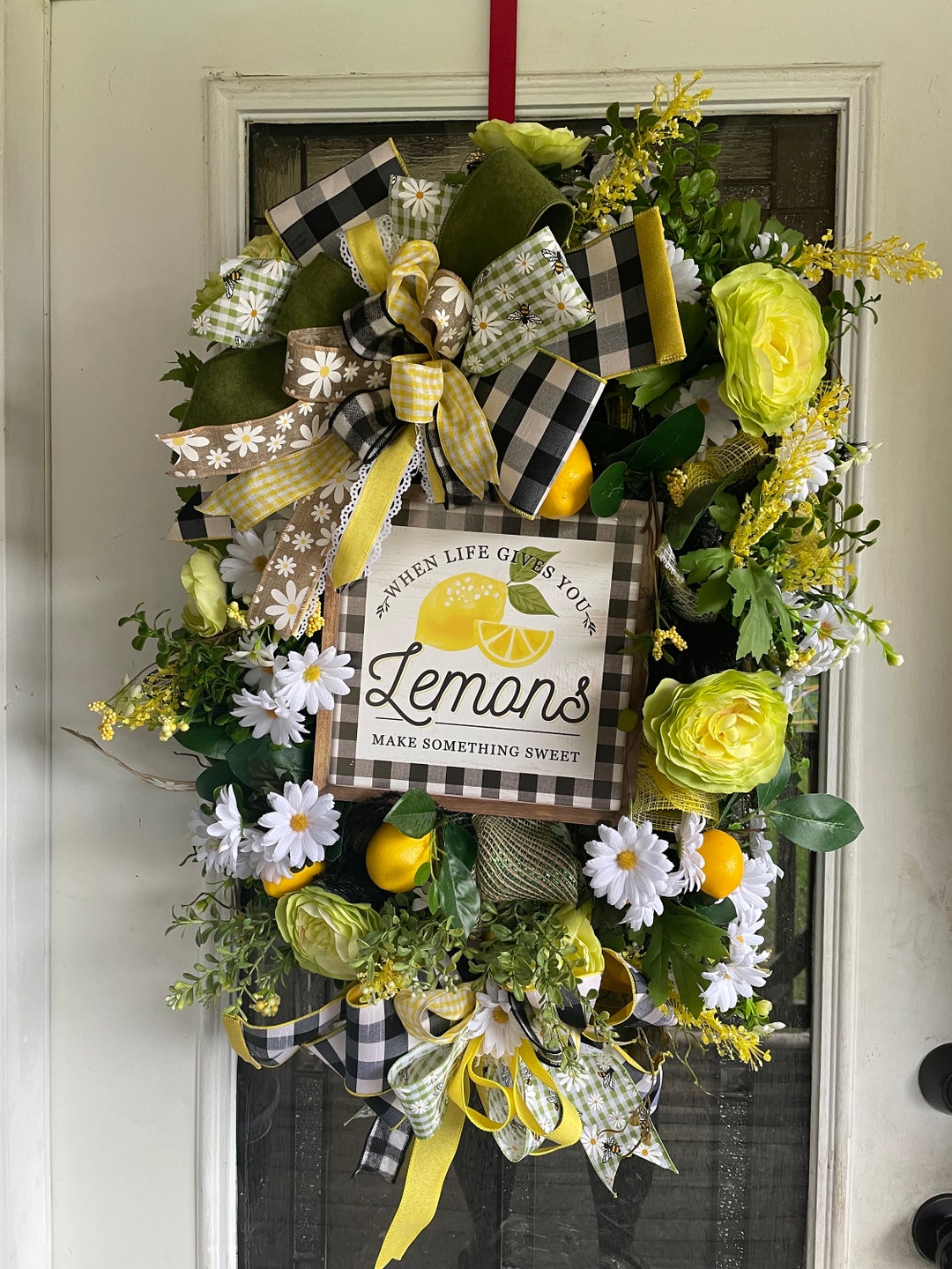 Summer Lemon Wreath Front Door, Summertime Wreath Front Door, Spring ...