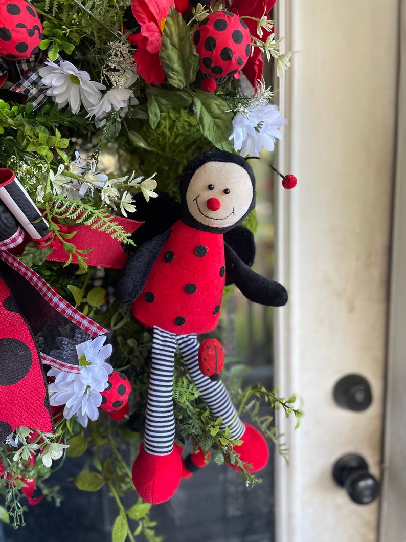 Ladybug Wreath Front Door, Summer Ladybug Front Door, Summertime Poppy ...