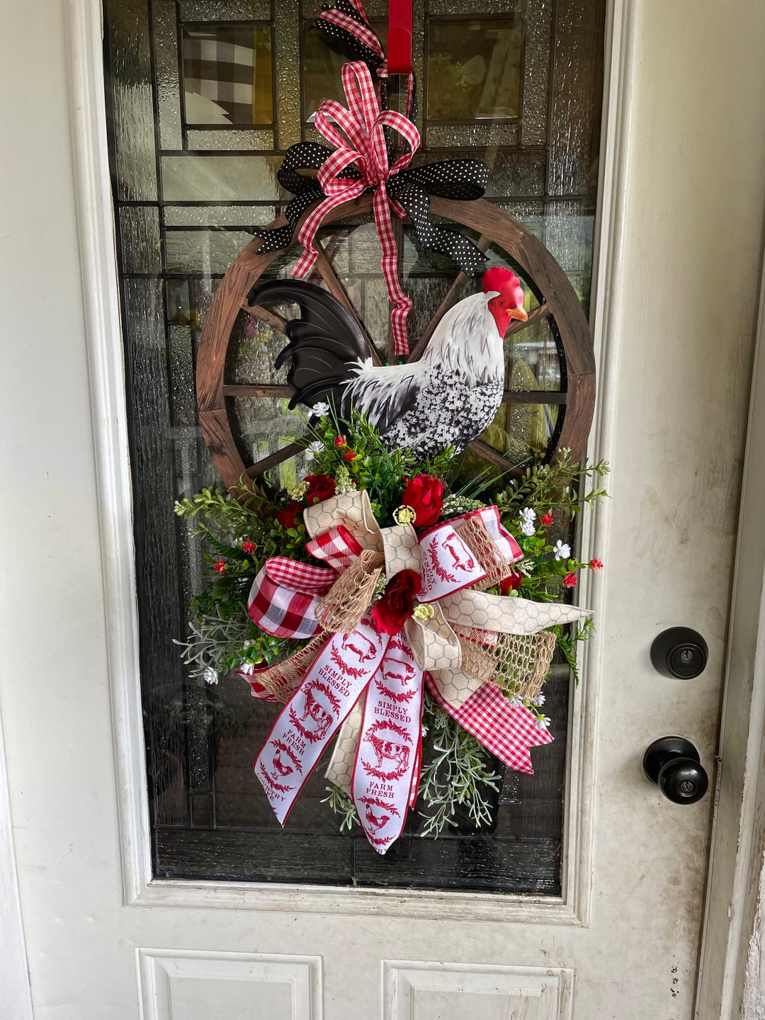 Vintage Rooster and Floral Wreath Bundle, Charming Home Decoration Set ...
