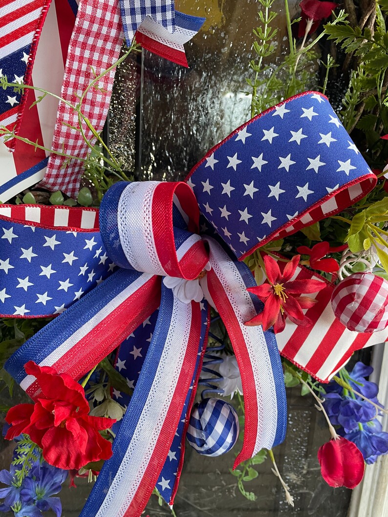 Patriotic Wreath , Front Door Sign Grapevine Base, USA Flag Decor ...