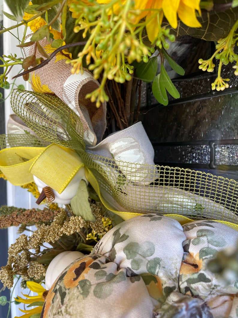 Fall Wreath, Sunflower Front Door, Pumpkin Wreath, Autumn Grapevine ...