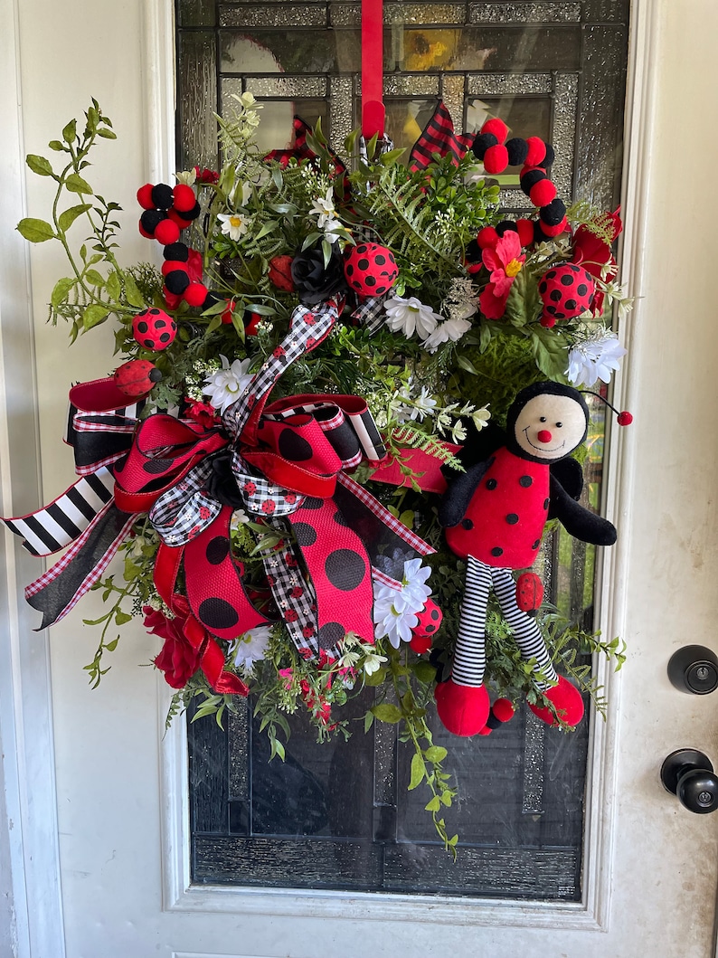 Ladybug Wreath Front Door, Summer Ladybug Front Door, Summertime Poppy ...