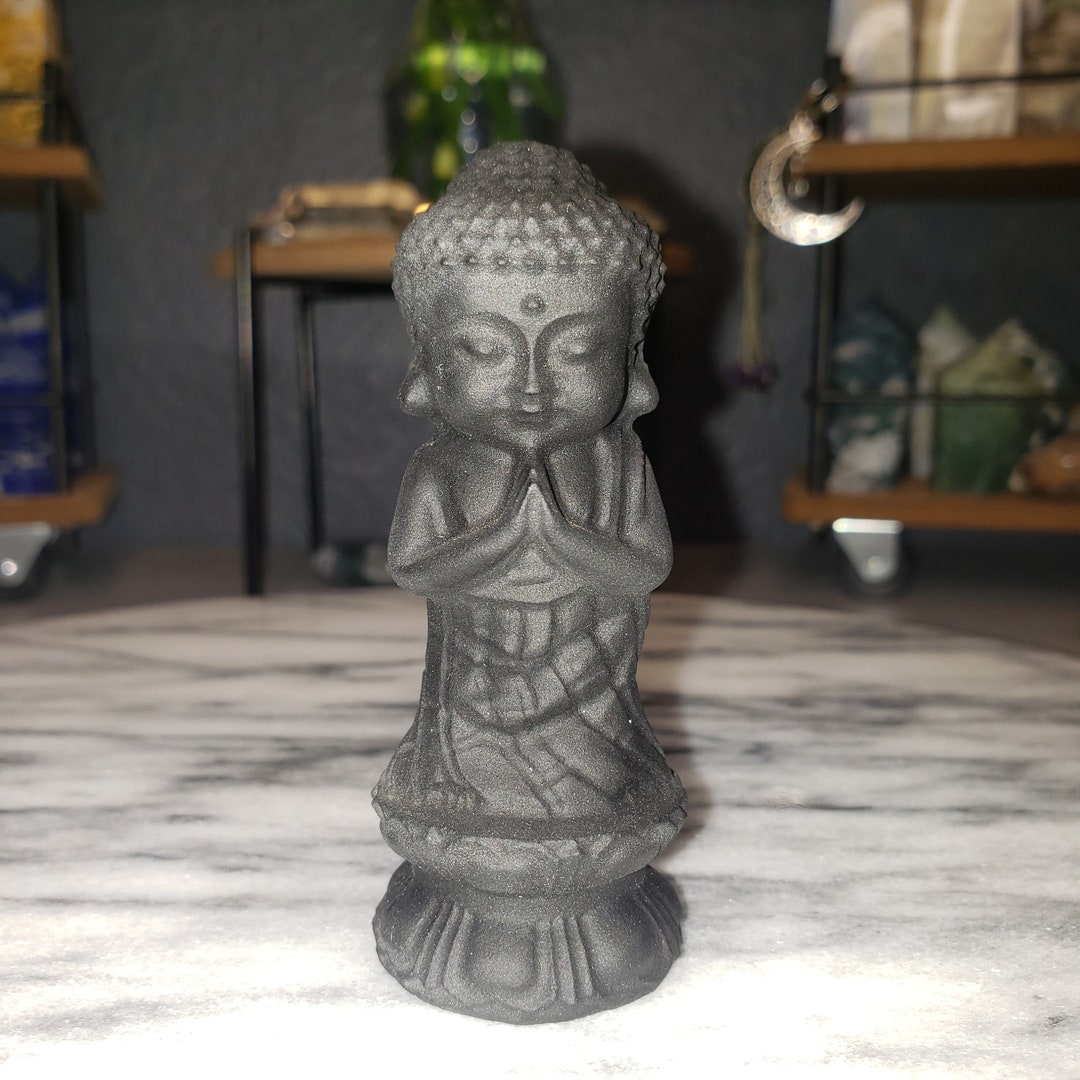 Black Obsidian Buddha. Buddha on Lotus Flower. Protection Crystal. - Etsy