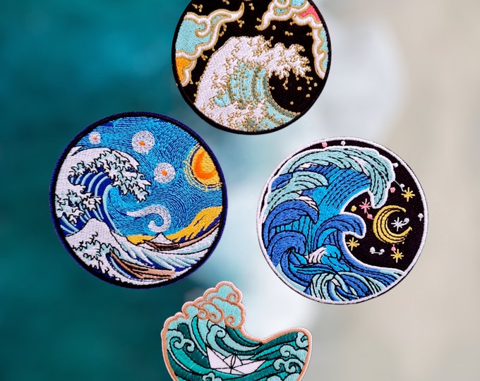 Waves Iron on Patches Premium Quality Embroidered Clothes Ocean Patches ...