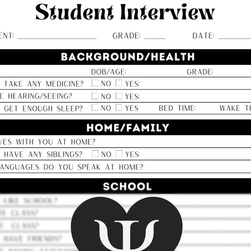 Student Interview Form School Psychologist Forms School - Etsy