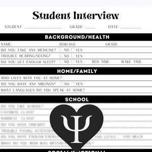 Student Interview Form School Psychologist Forms School Counselor - Etsy