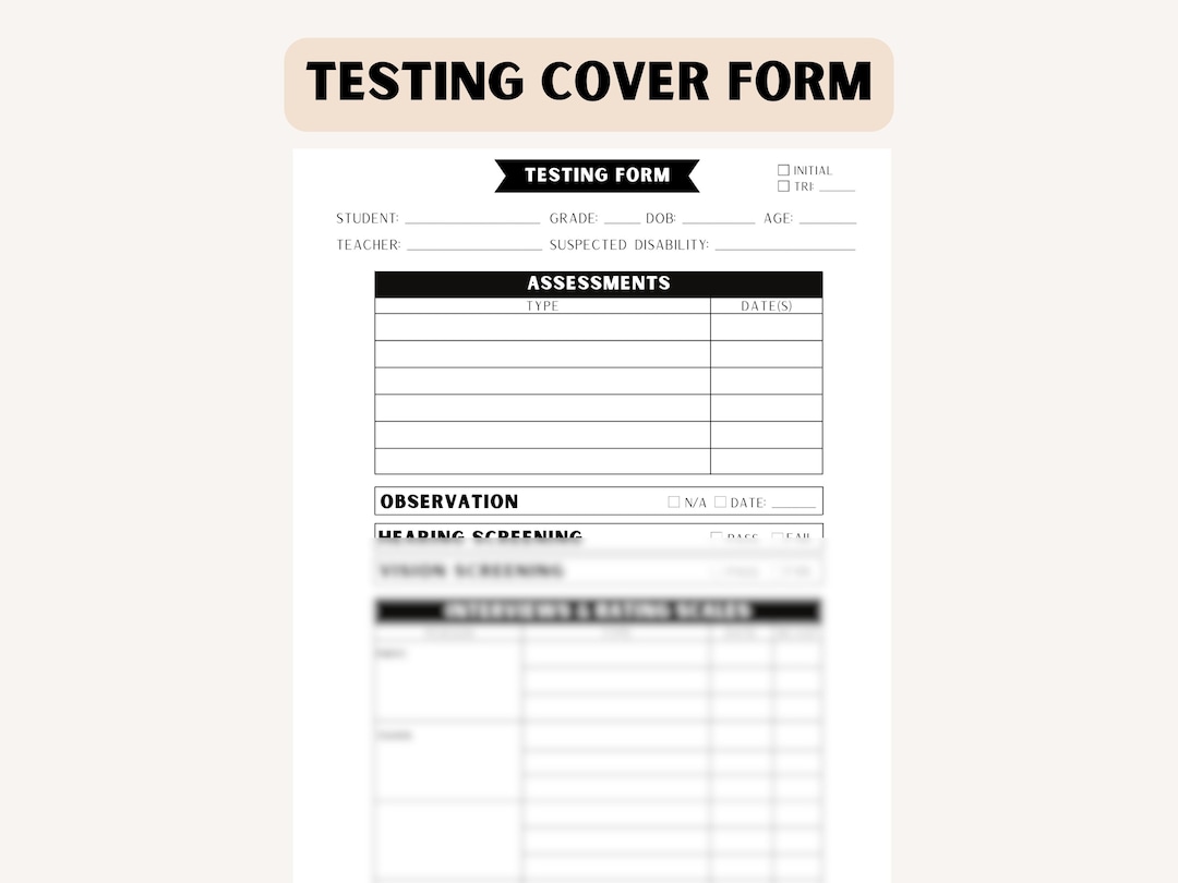 Testing Cover Form (elementary Version)- Testing Organization Form for ...