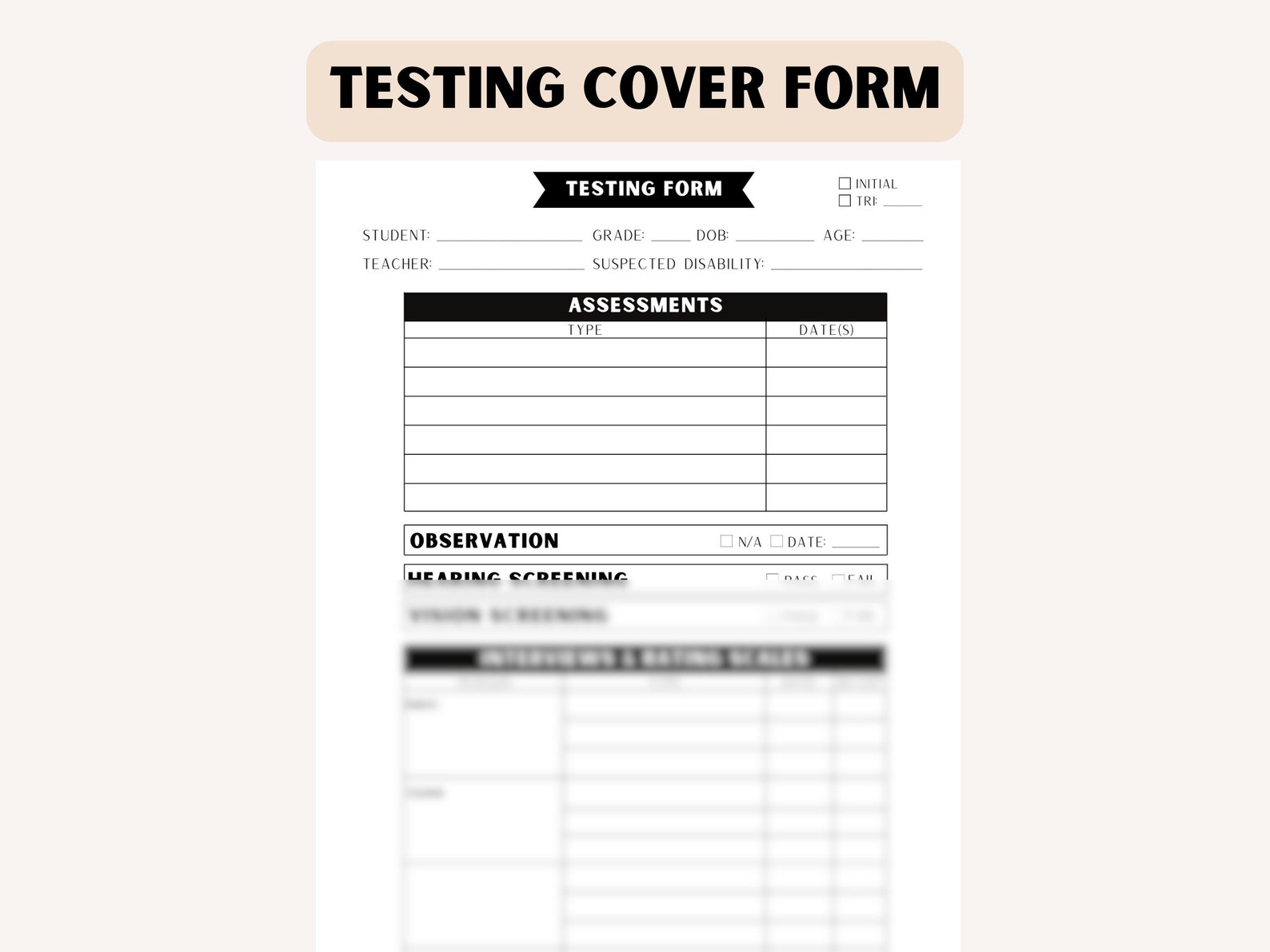 Testing Cover Form (elementary Version)- Testing Organization Form for ...