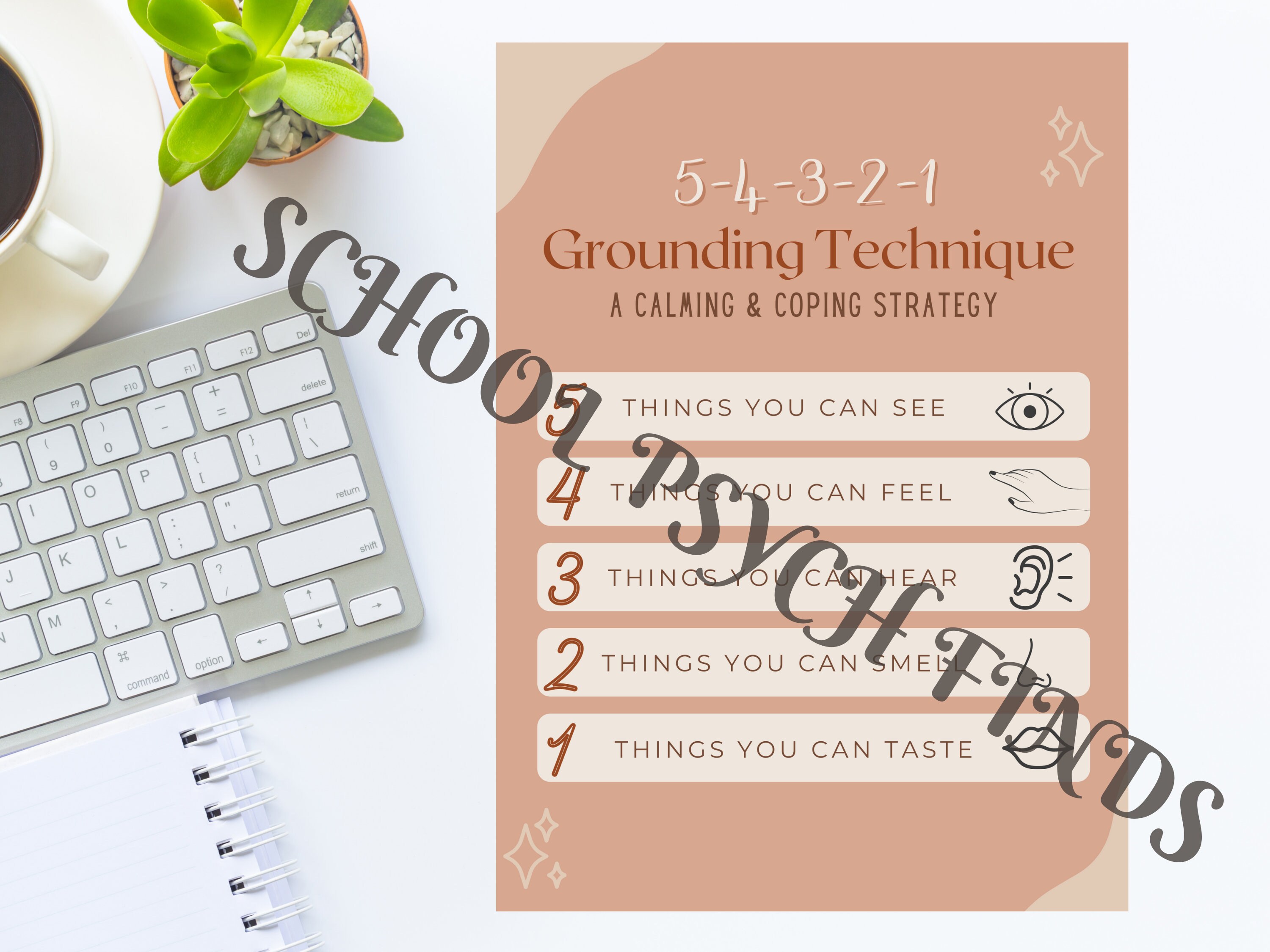 54321 Grounding Technique Coping Strategy| Visual Print | School ...