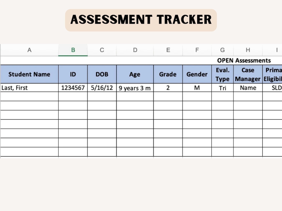 Assessment Tracker Spreadsheet |school Psych | Organization Testing ...